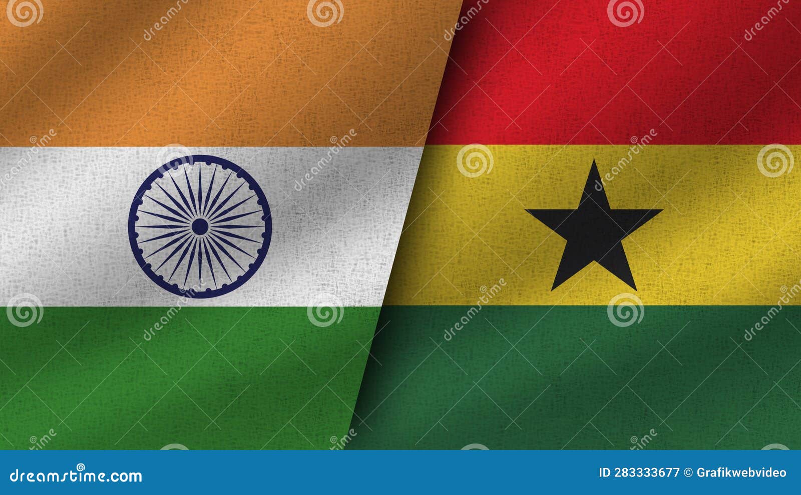 Ghana and India Realistic Two Flags Together Stock Illustration ...