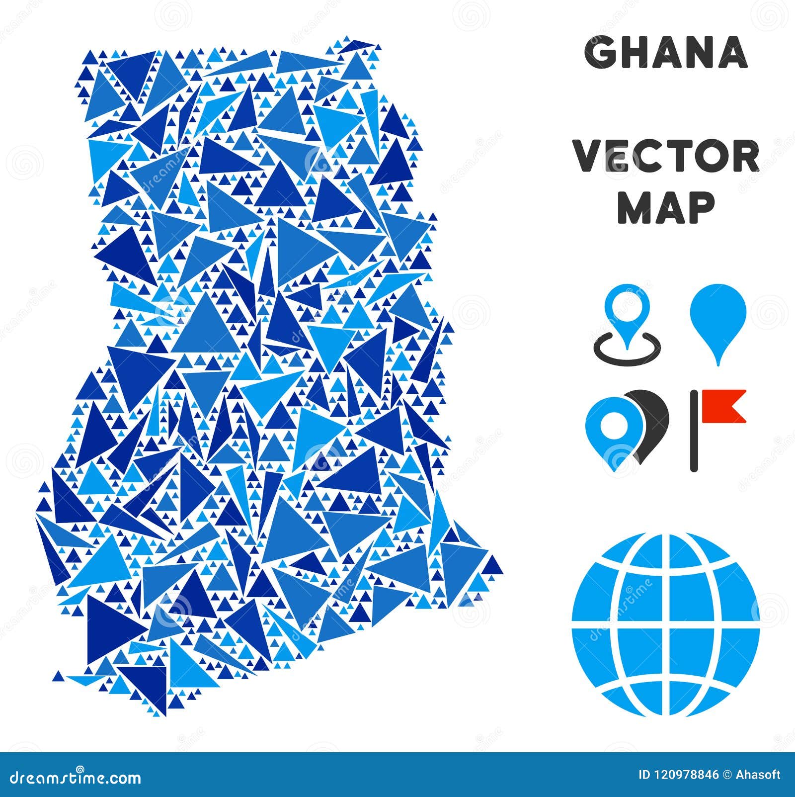 Blue Triangle Ghana Map stock vector. Illustration of organized - 120978846