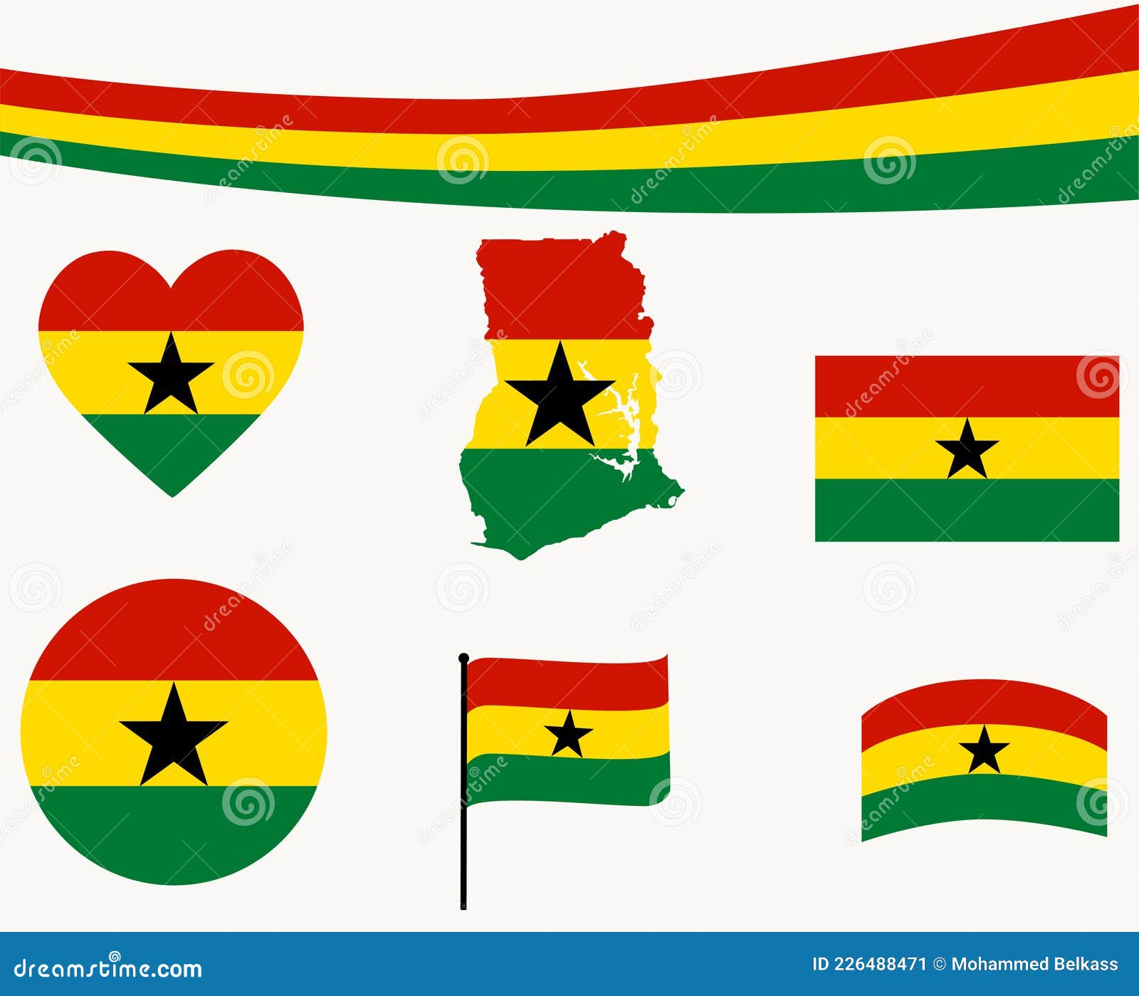 Collection Of Ghana National Flags Isolated In Official Colors And Map ...