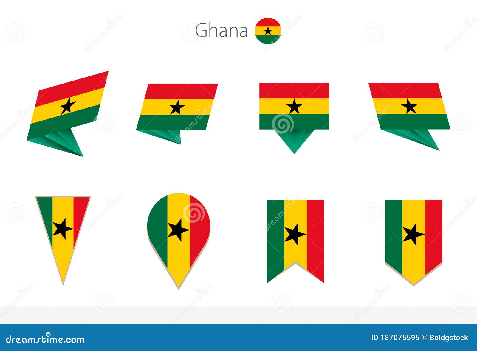 Collection Of Ghana National Flags Isolated In Official Colors And Map ...