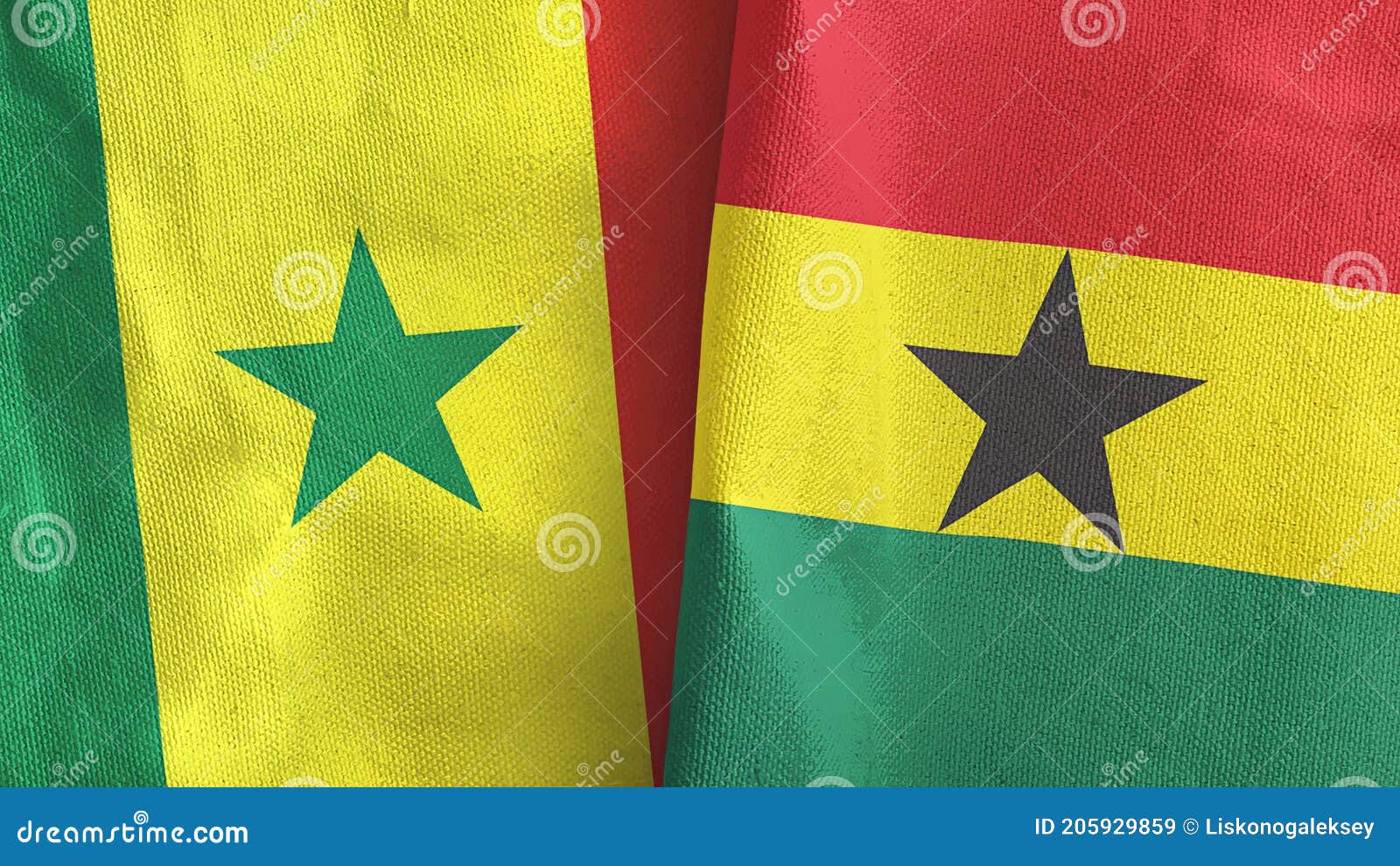 Ghana and Senegal Two Flags Textile Cloth 3D Rendering Stock ...
