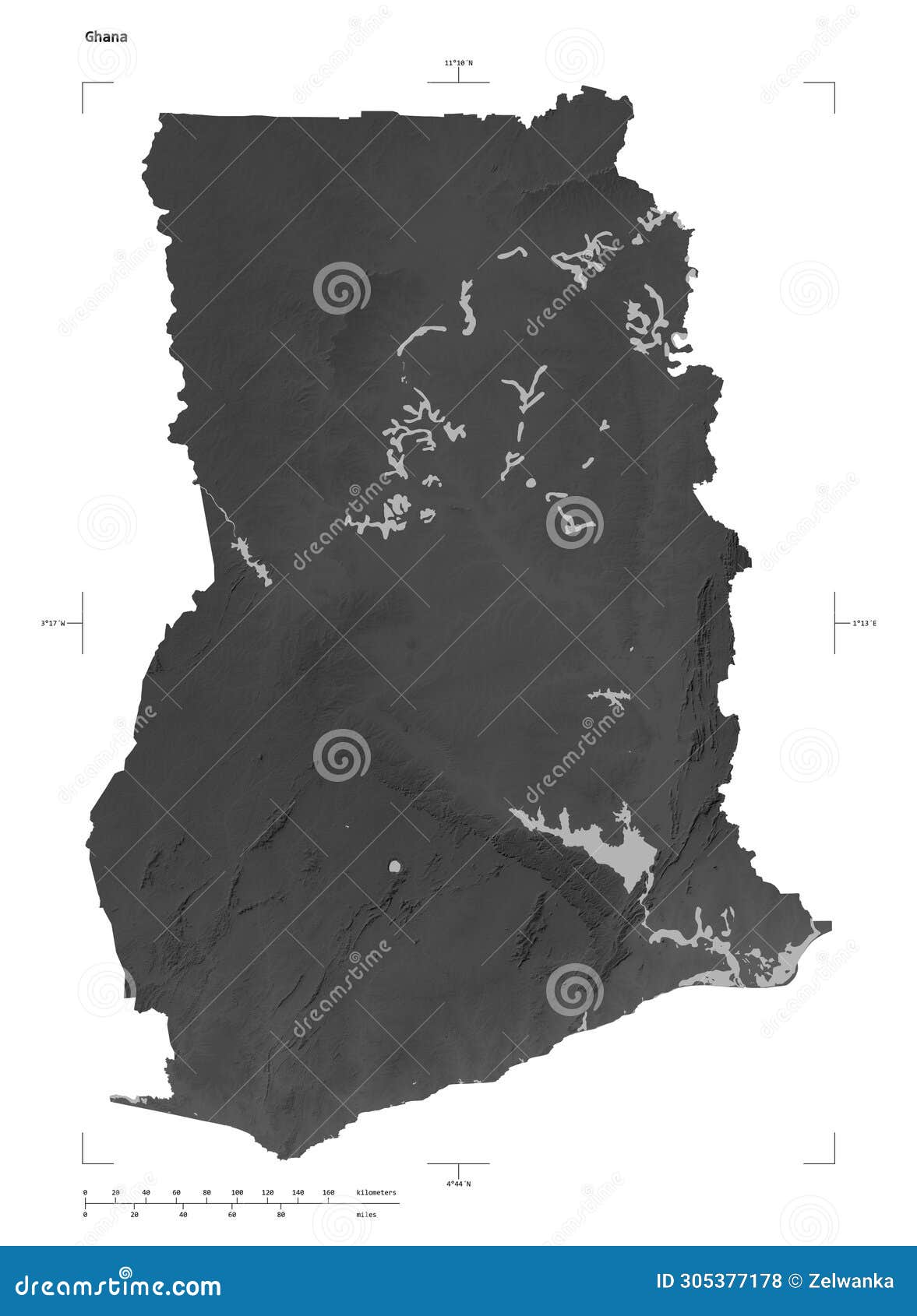 Ghana Shape on White. Grayscale Stock Illustration - Illustration of ...