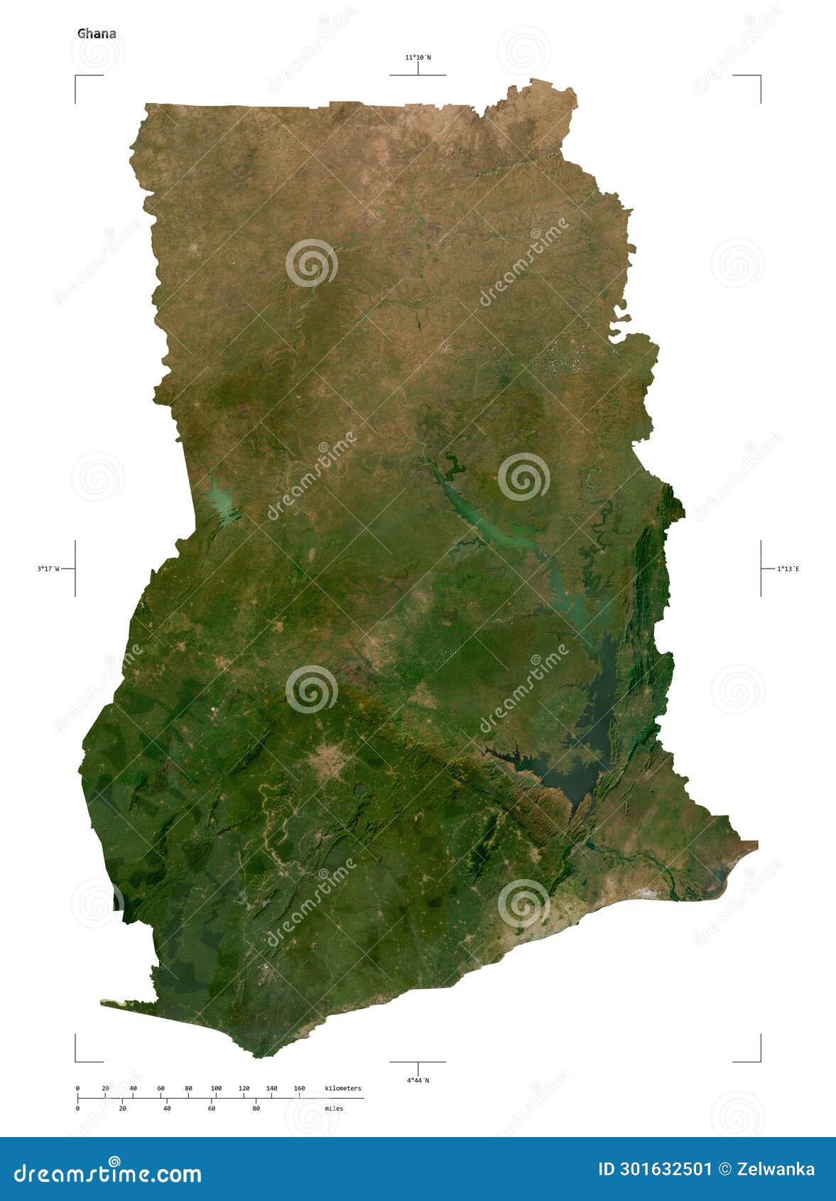 Ghana Shape on White. Low-res Satellite Stock Illustration ...