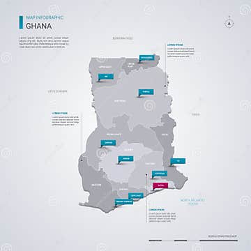 Ghana Vector Map with Infographic Elements, Pointer Marks Stock Vector ...