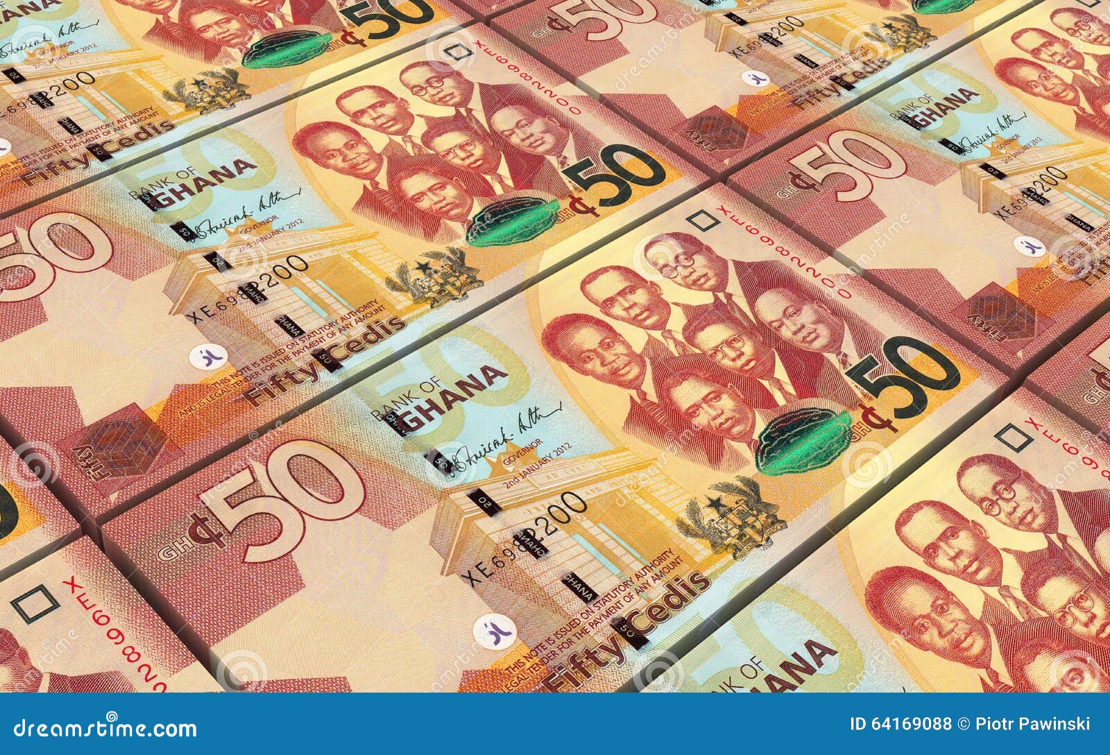 Ghanaian Cedi Bills Stacks Background. Stock Illustration ...