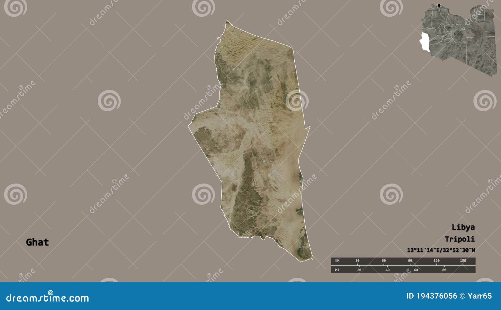 Ghat, District of Libya, Zoomed. Satellite Stock Illustration ...