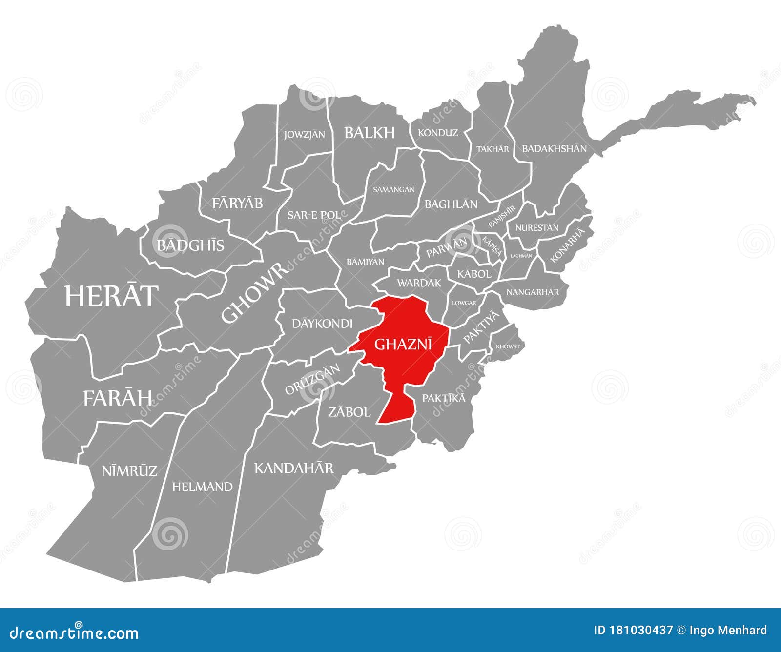 Ghazni Red Highlighted in Map of Afghanistan Stock Vector ...