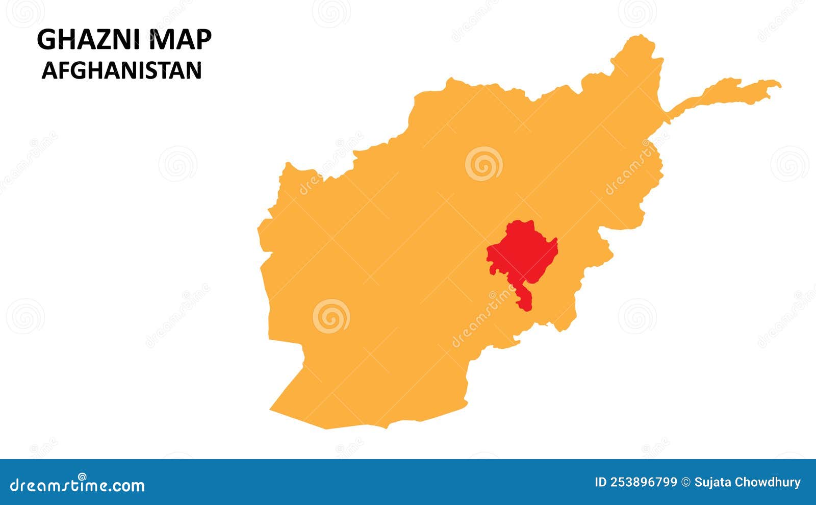 Ghazni State and Regions Map Highlighted on Afghanistan Map Stock ...