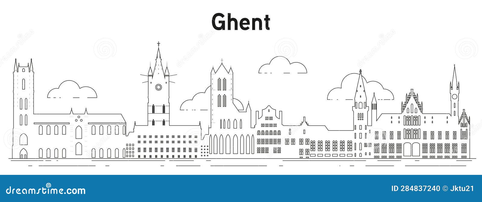 Ghent Cityscape Line Art Vector Illustration Stock Vector ...
