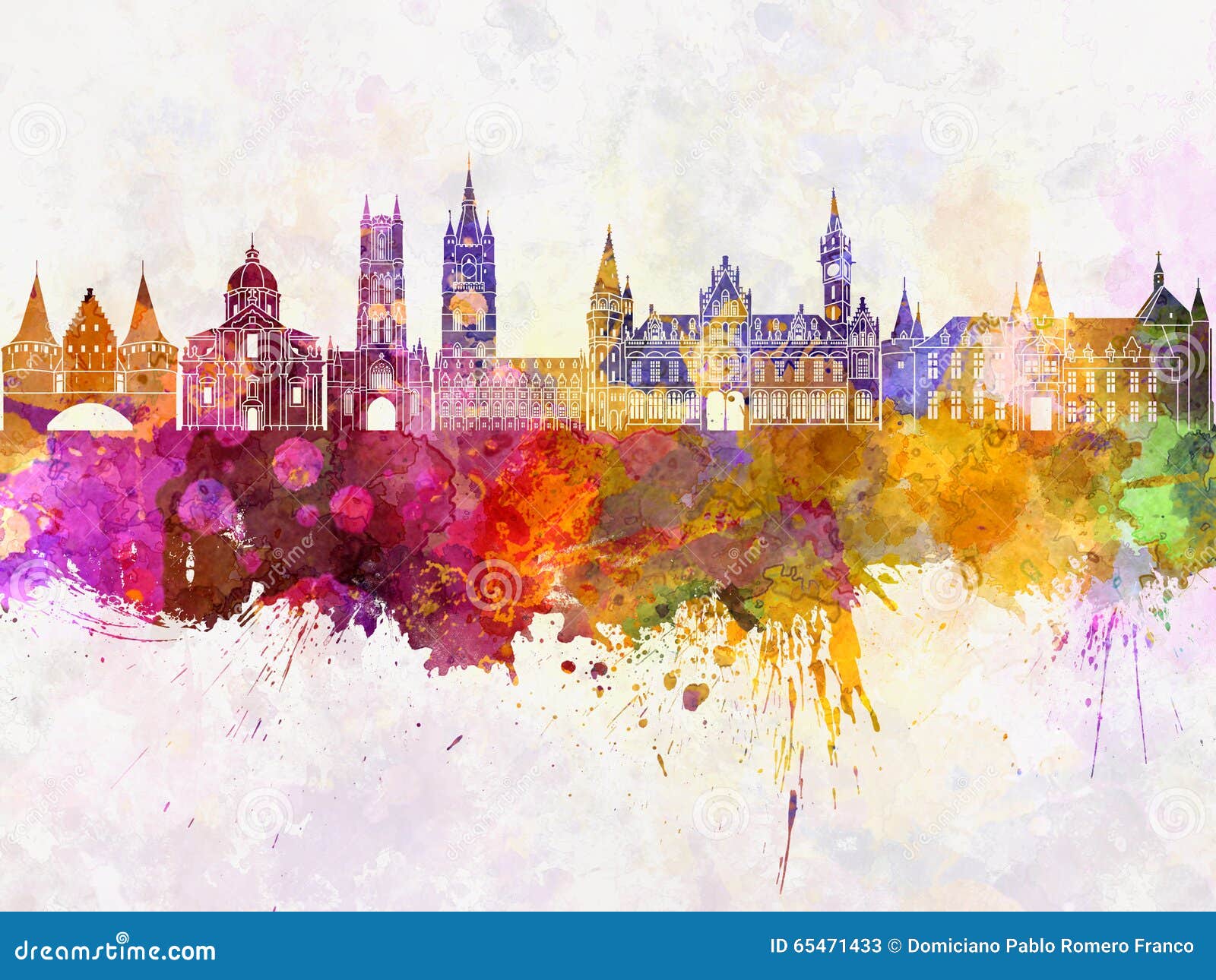 Ghent Skyline in Watercolor Stock Illustration - Illustration of ...