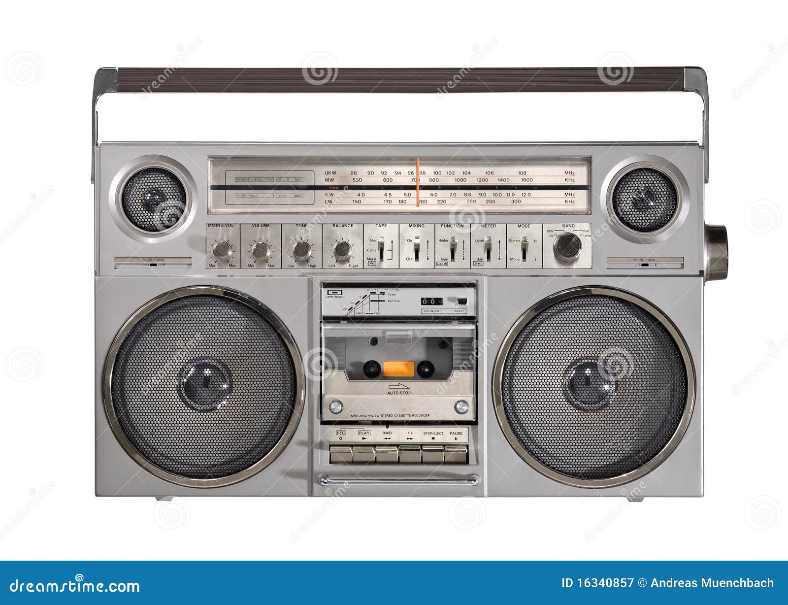 Classic 1980s Boom Box Ghettoblaster Isolated on White Background Stock ...
