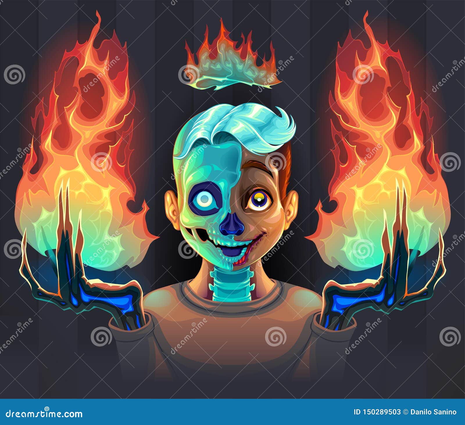 Ghost Boy with Fire in His Hands Stock Vector - Illustration of smile ...