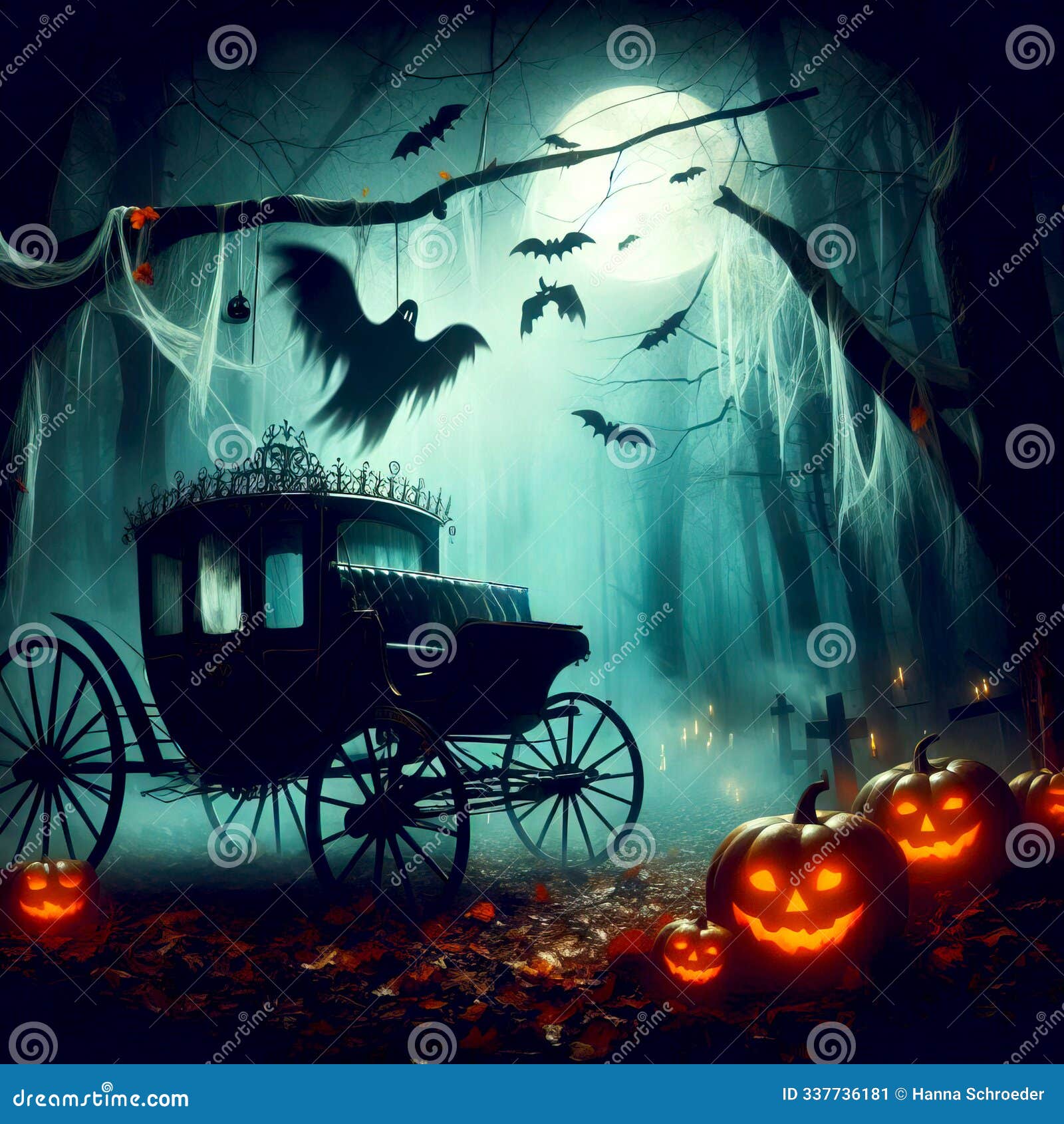 Vampire Carriage In A Dark Forest Royalty-Free Stock Photo ...