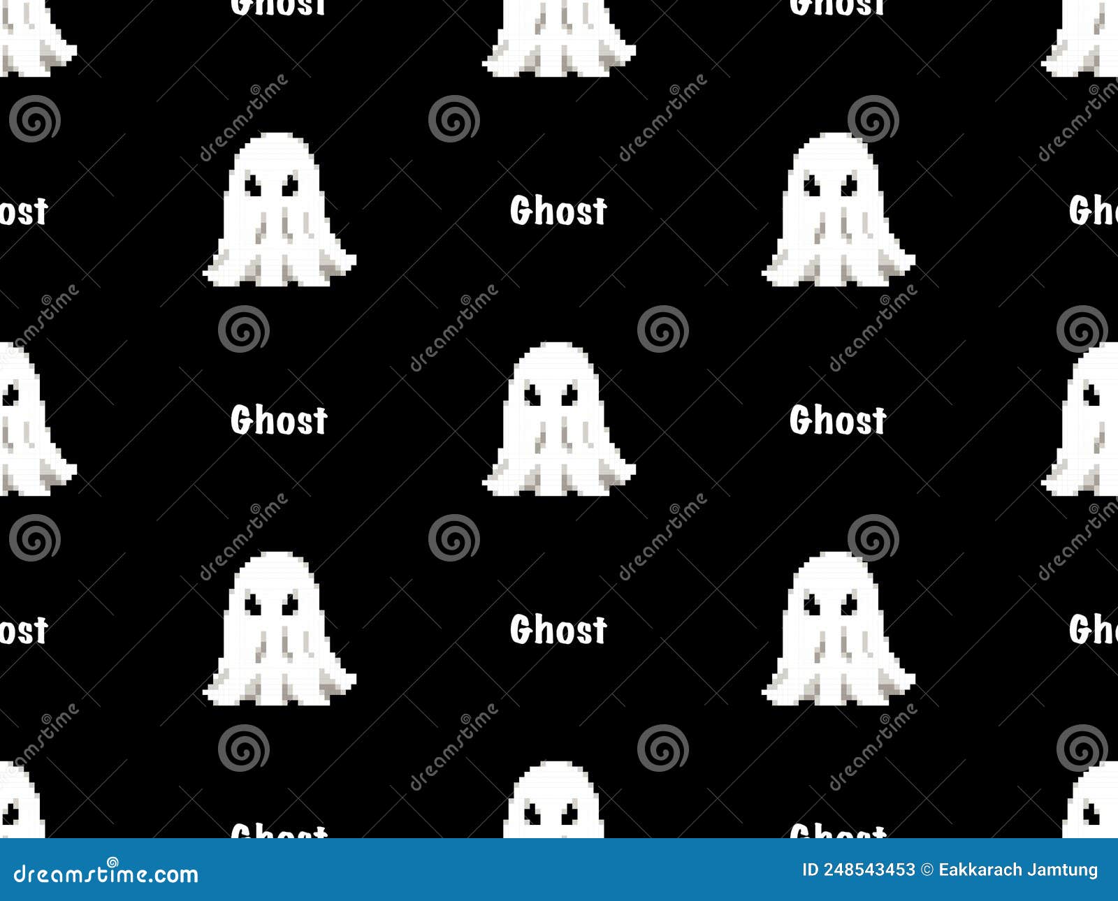 Ghost Seamless Pattern on Black Background. Pixel Style Stock Vector ...