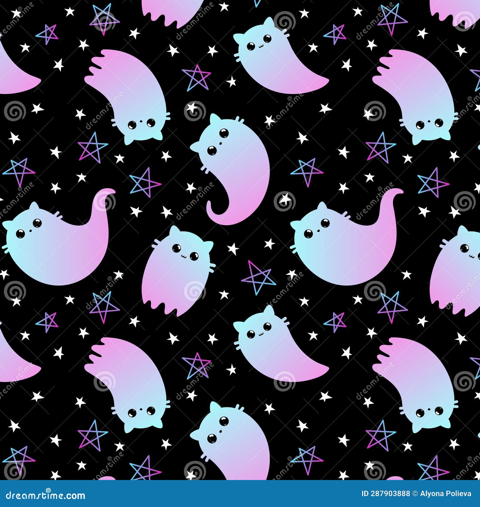 Ghost Cats Halloween Pattern Stock Vector - Illustration of wallpaper ...