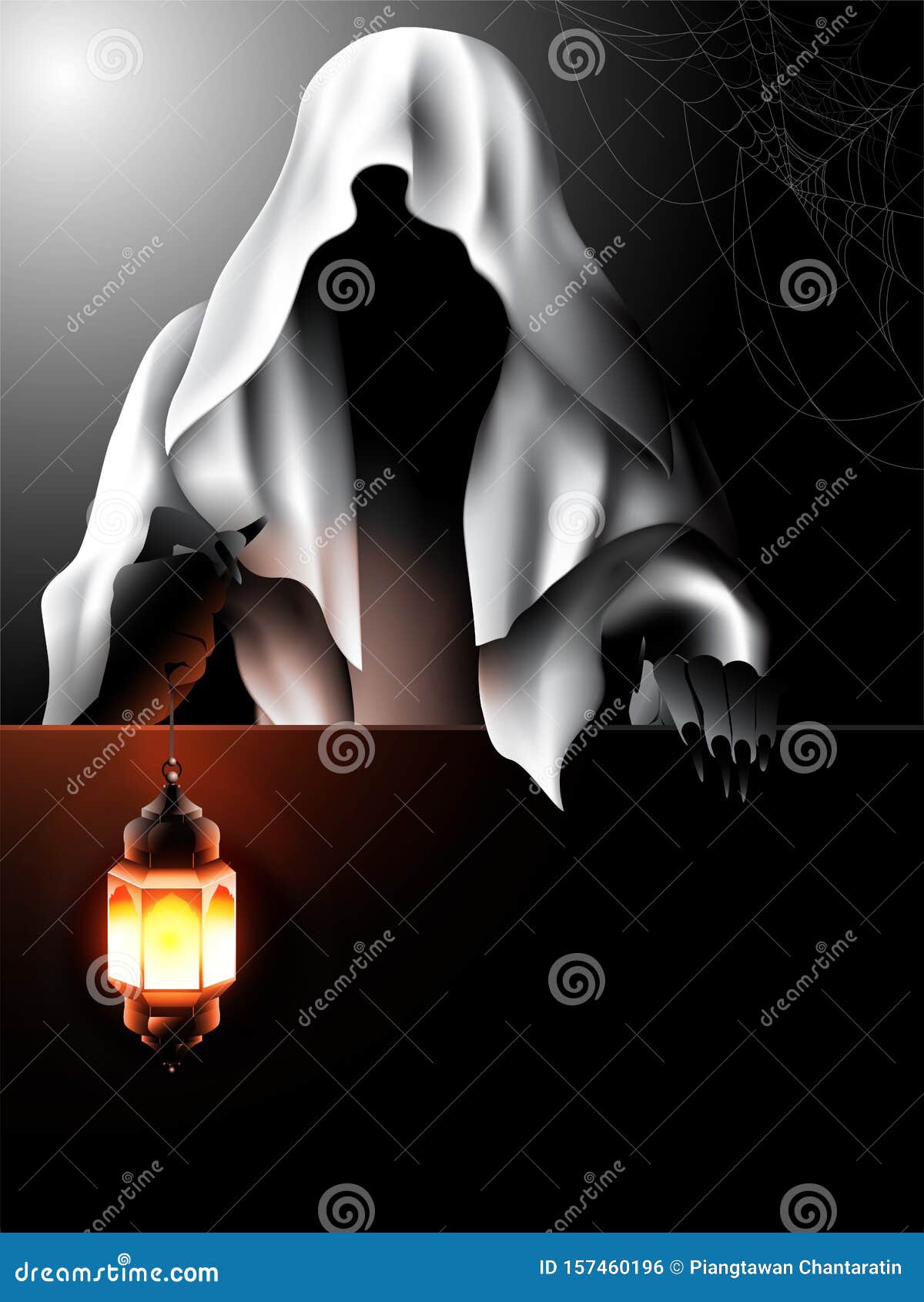 Devil Holding a Lamp Behind the Black Sheet Stock Vector - Illustration ...