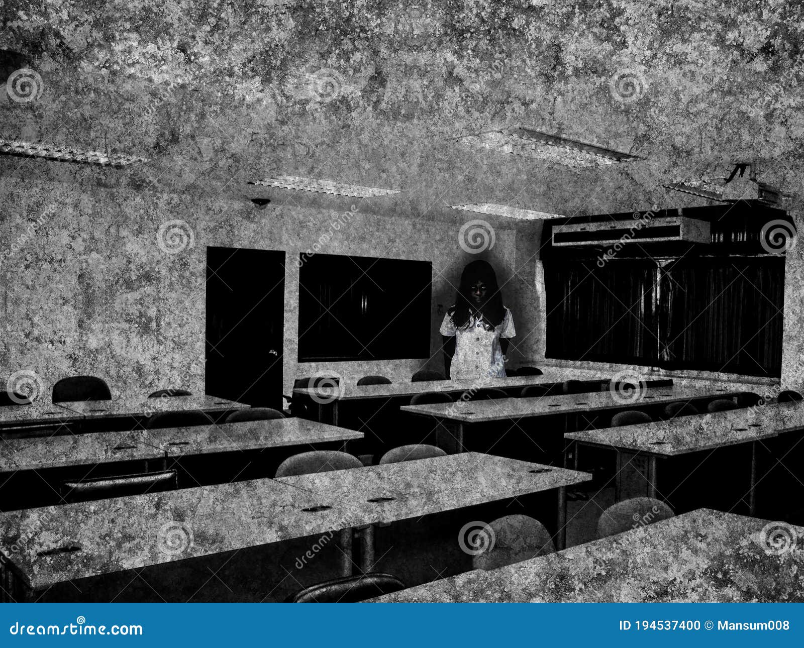 Ghost in classroom stock illustration. Illustration of white - 194537400