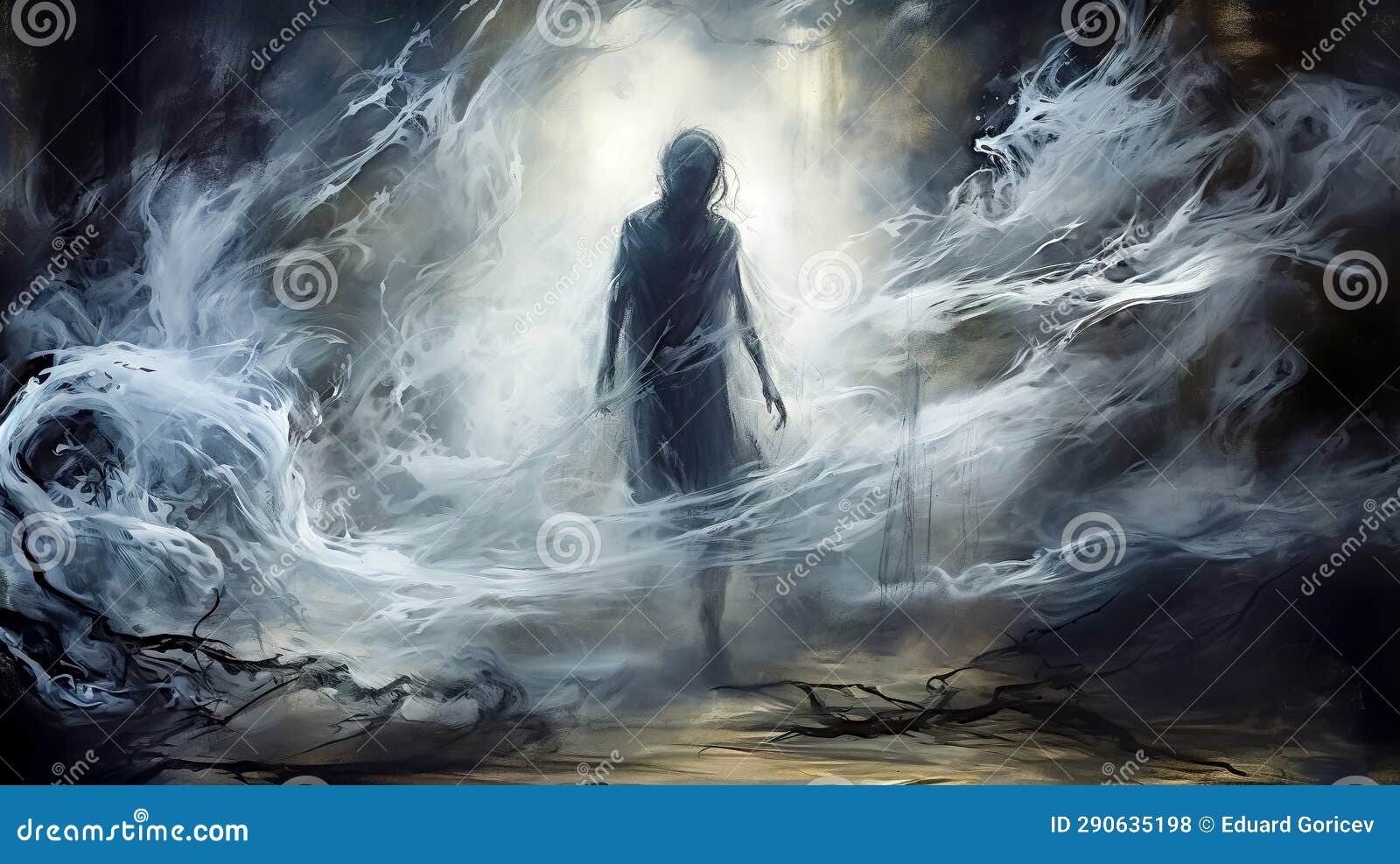 The Ghost Comes Out of the Forest in the Mist Stock Illustration ...