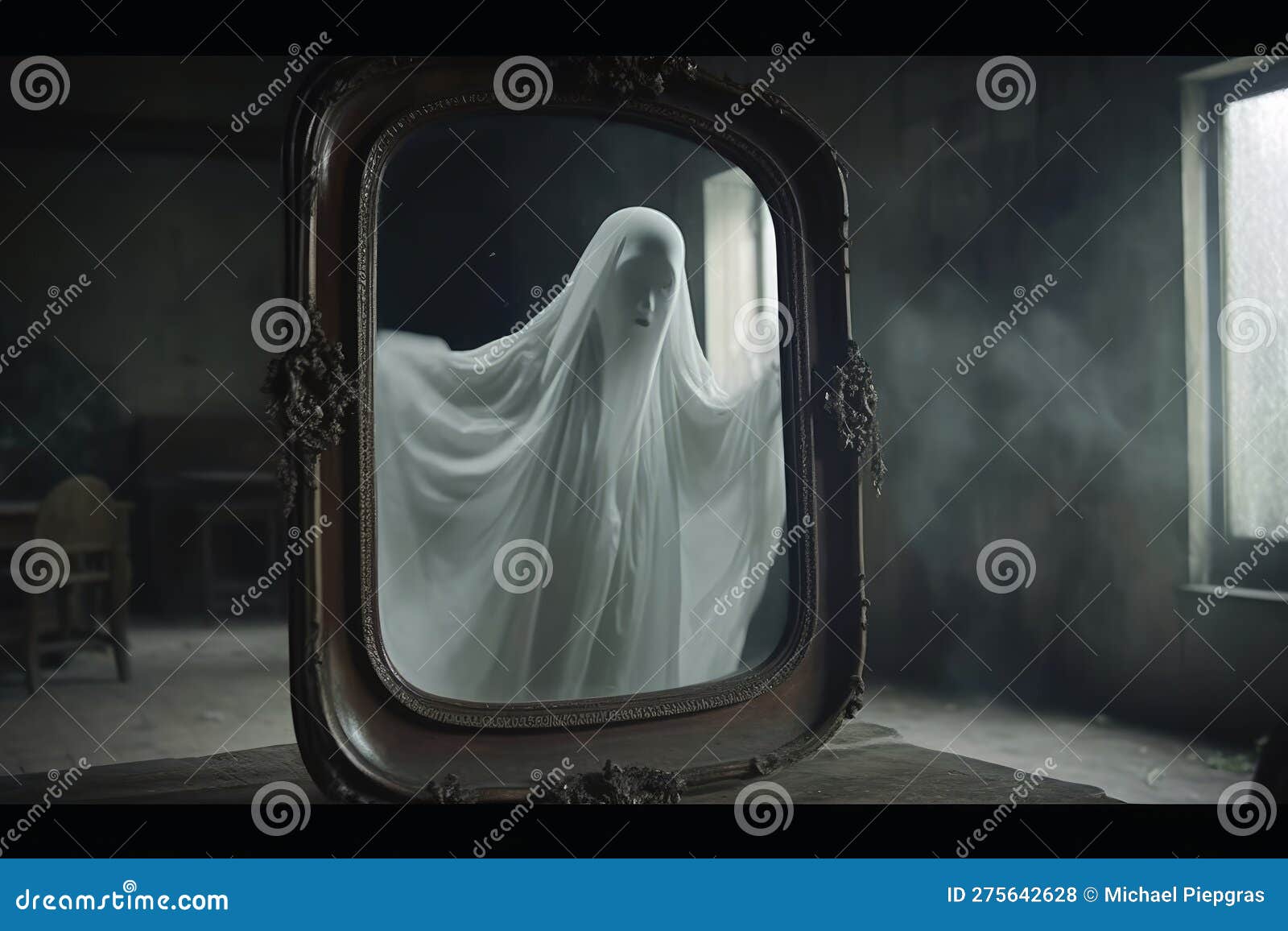 A Ghost Coming Out of an Old Mirror Created with Generative AI ...