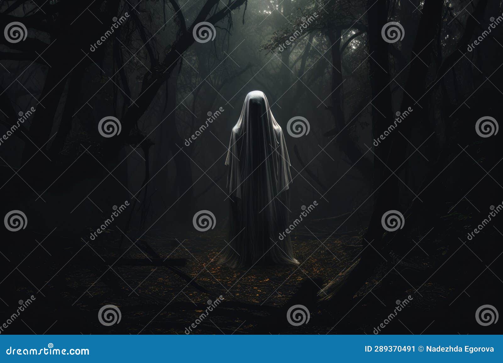 Ghost in a Dark Forest. Halloween Concept Stock Illustration ...