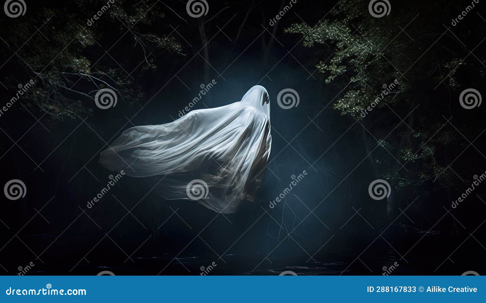 Ghost in the Dark Forest. Halloween Concept Stock Illustration ...