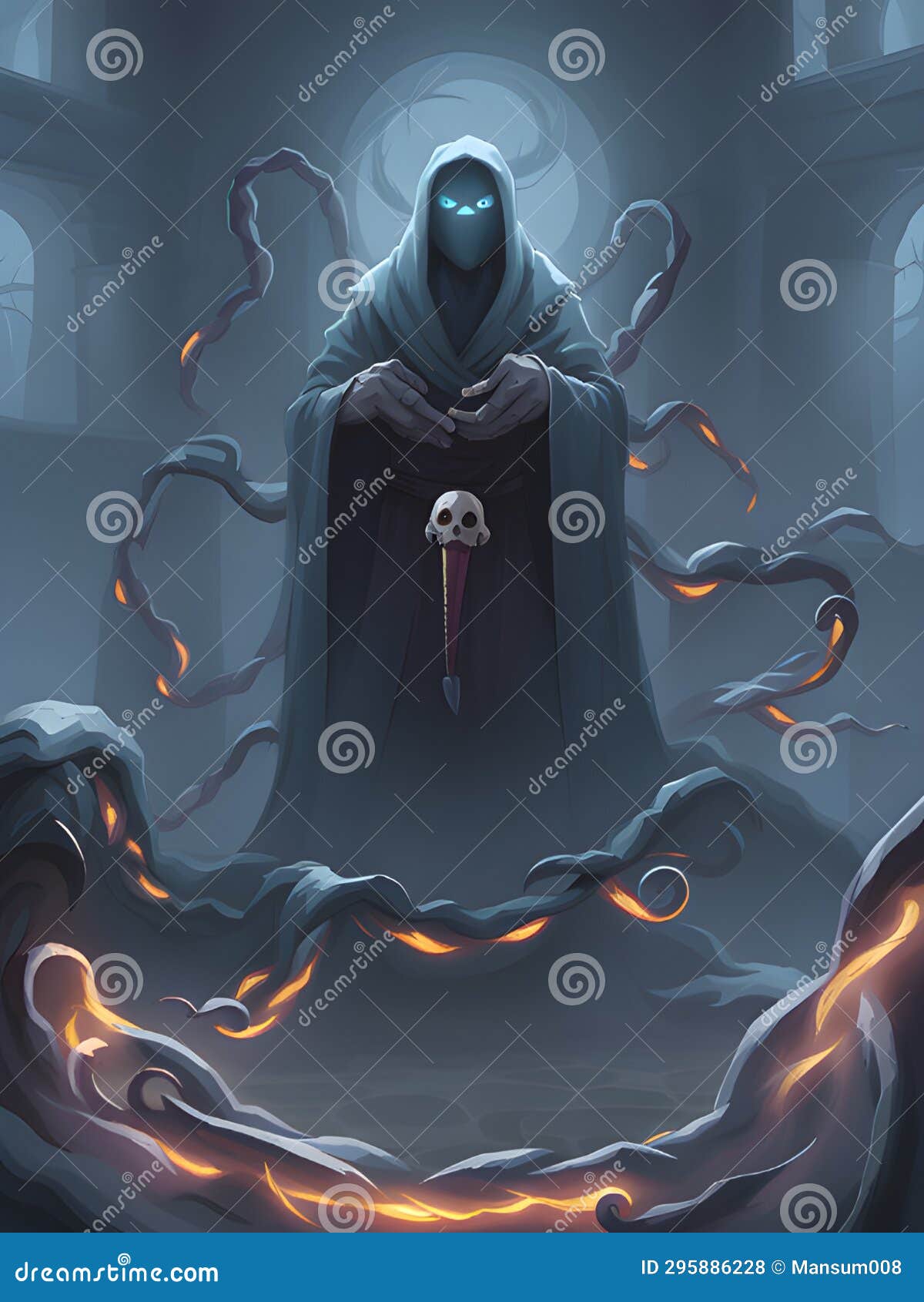 Ghost in a Dark Night and Chain Stock Illustration - Illustration of ...