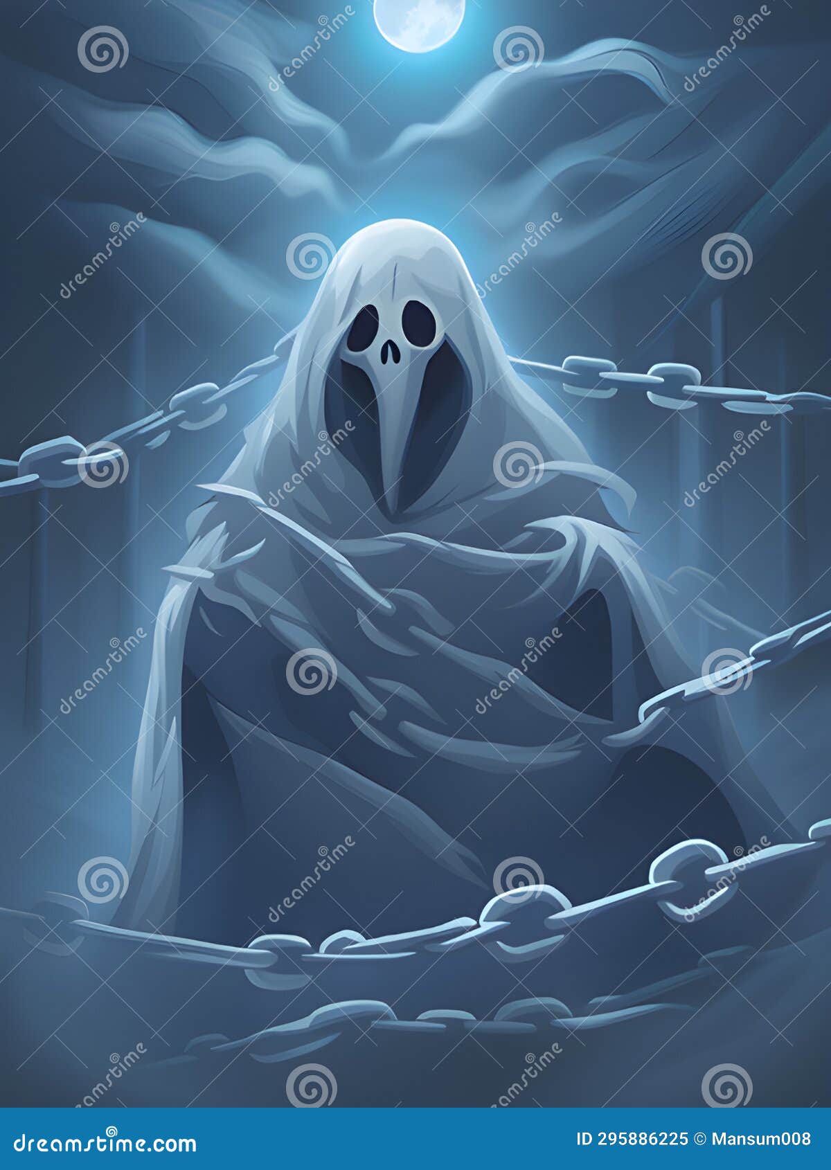 Ghost in a Dark Night and Chain Stock Illustration - Illustration of ...