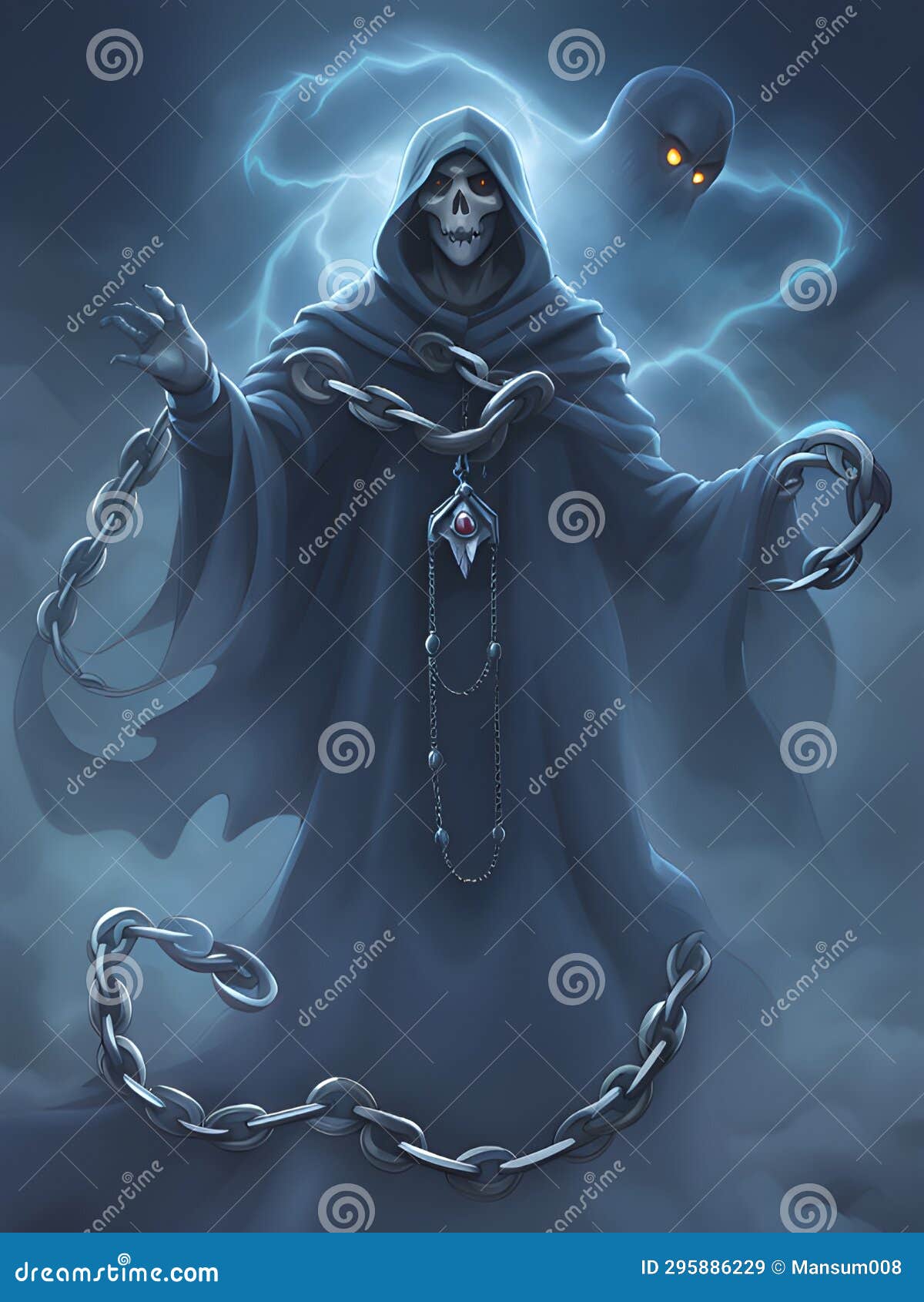 Ghost in a Dark Night and Chain Stock Illustration - Illustration of ...