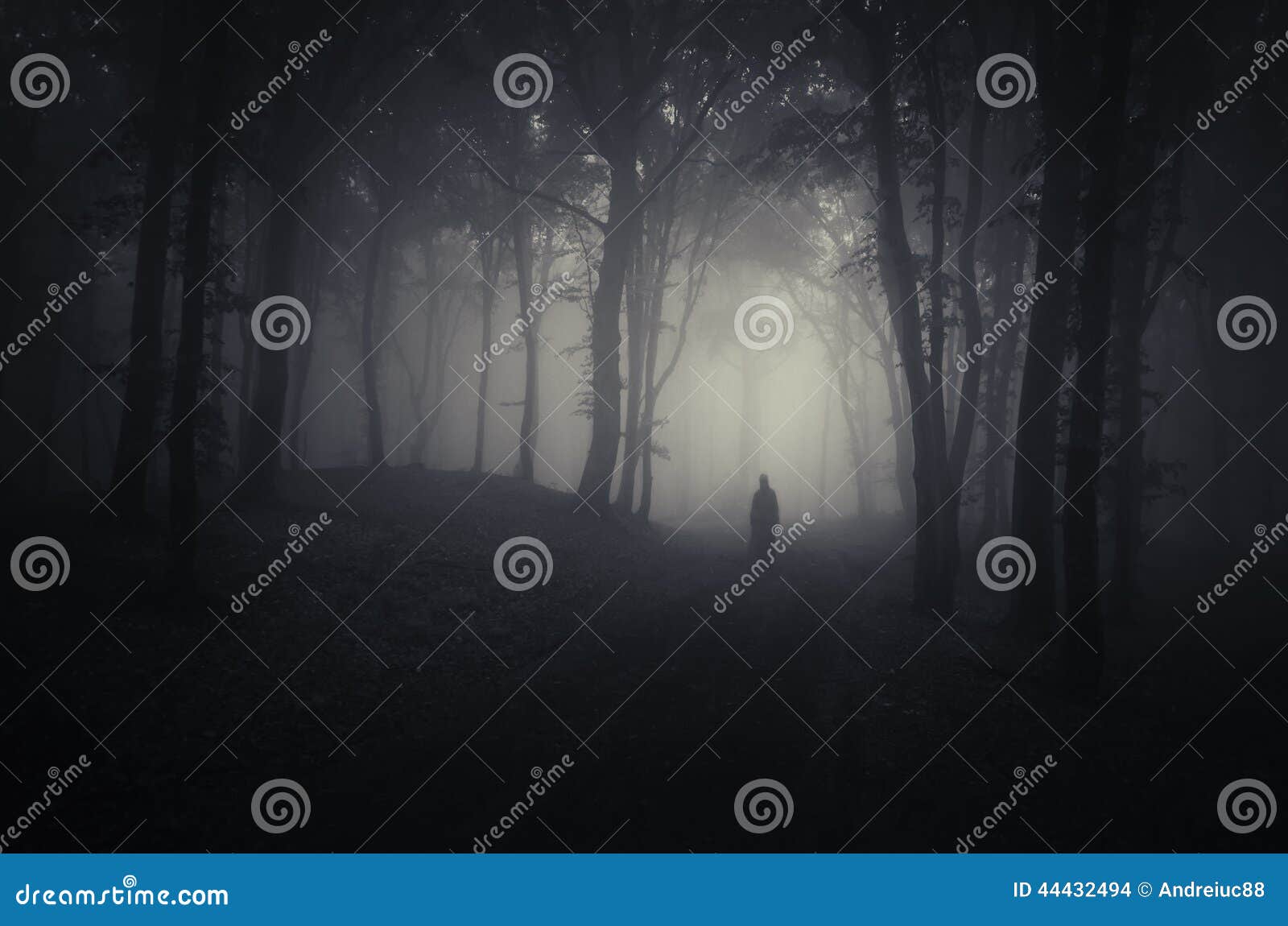 Ghost in a Dark Spooky Forest on Halloween Stock Photo - Image of ...