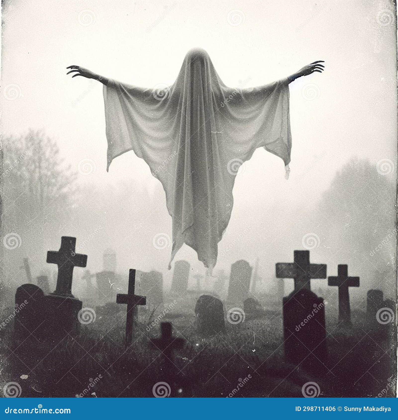 Ghost of a Dead Person at a Cemetery. Stock Illustration - Illustration ...