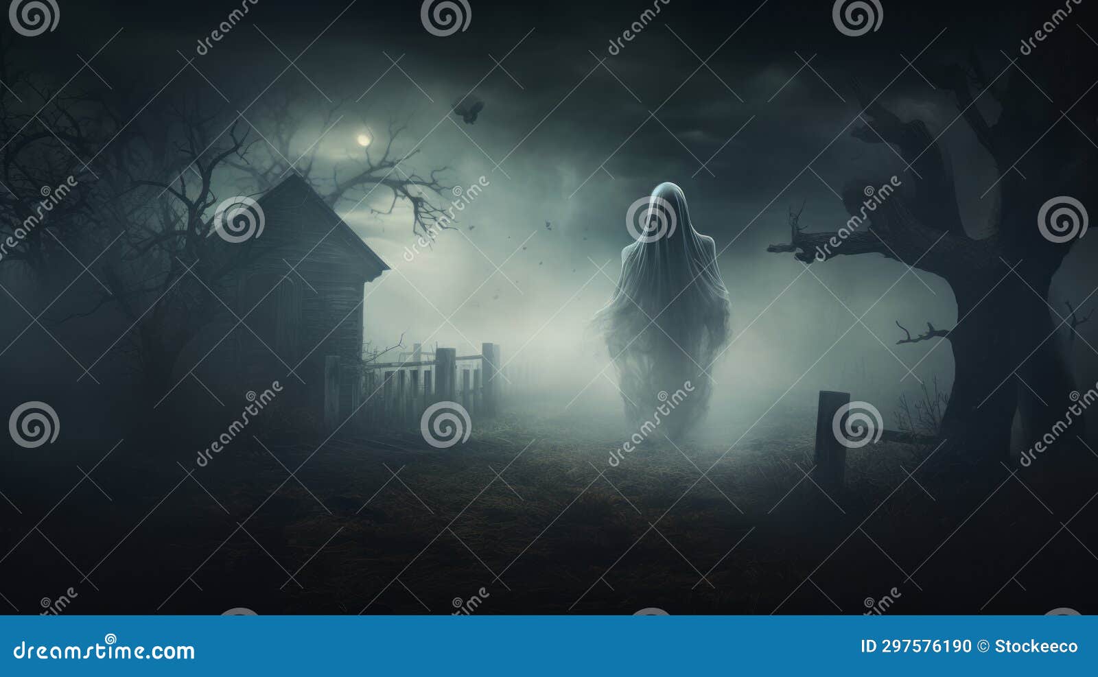 Eerie Spectral Ghost Haunting a Dark Foggy Night Stock Illustration ...