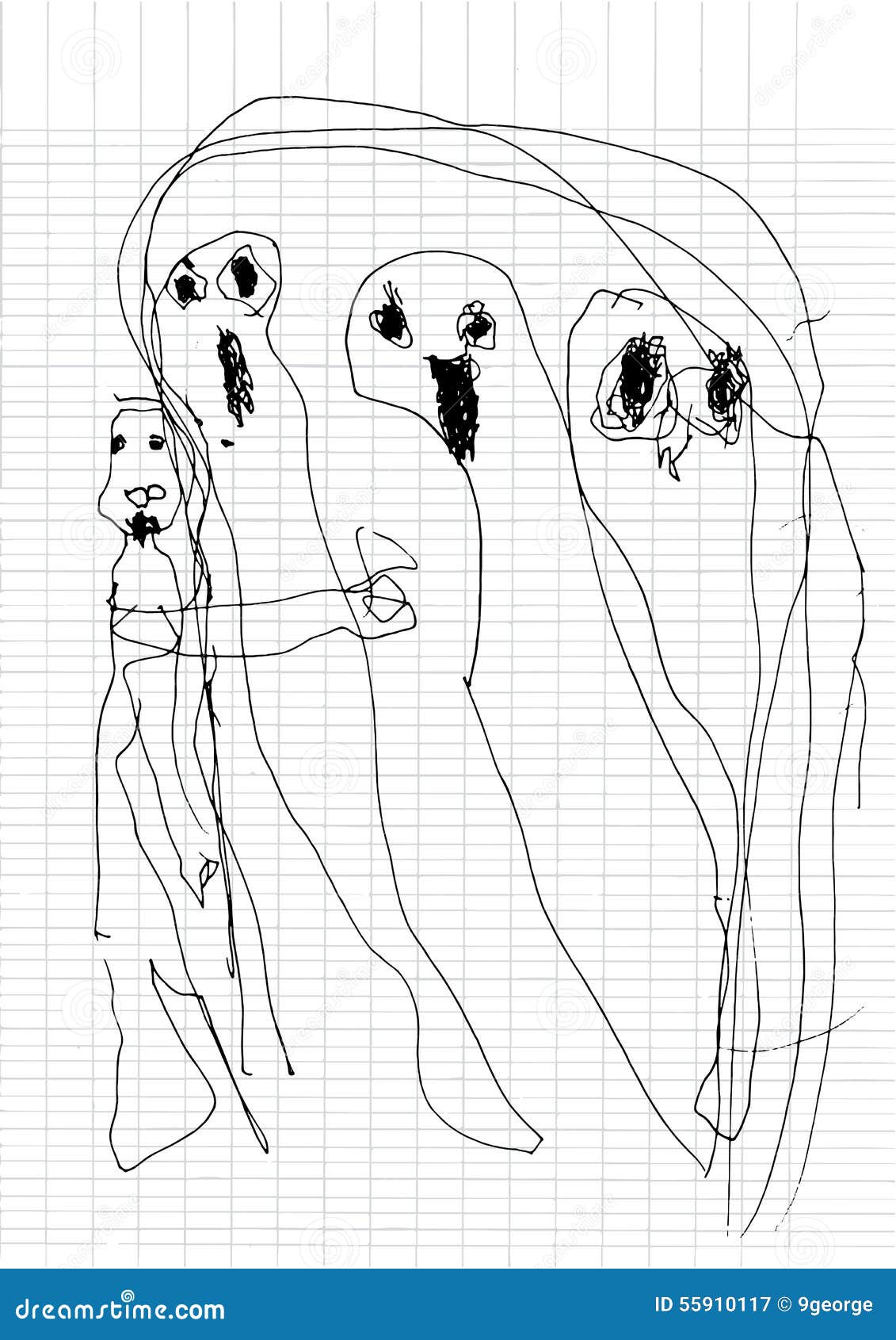 Ghost Doodles by Real Kid,drawing Style Pen on Paper Notebook Stock ...