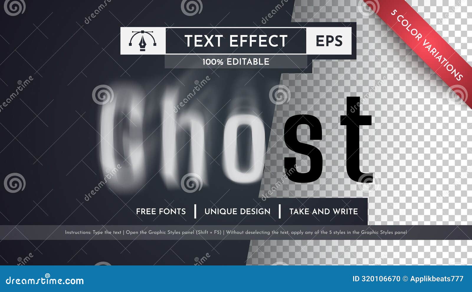 Ghost Editable Text Effect, Graphic Style. Vector Mockup and Template ...