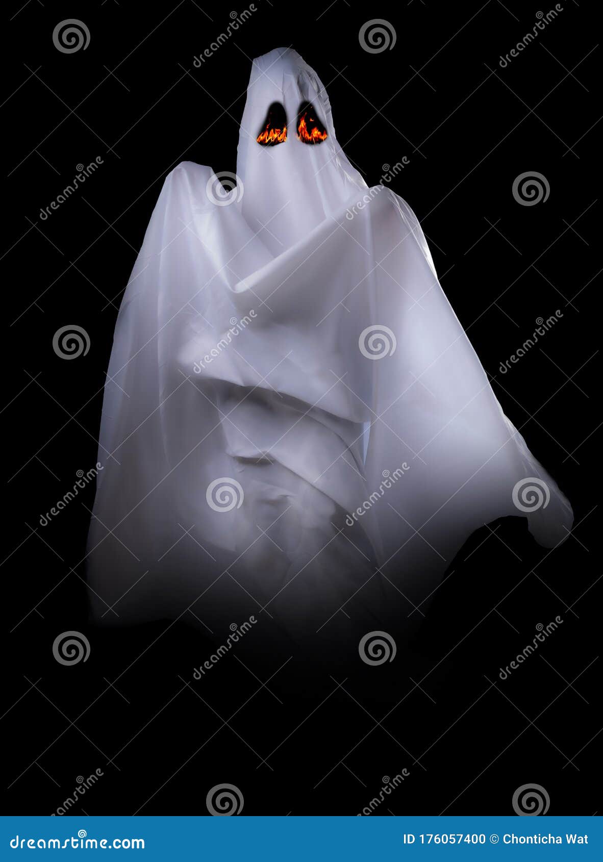 Ghost at Fire Flame Eye on a Black Background for Halloween Concept ...