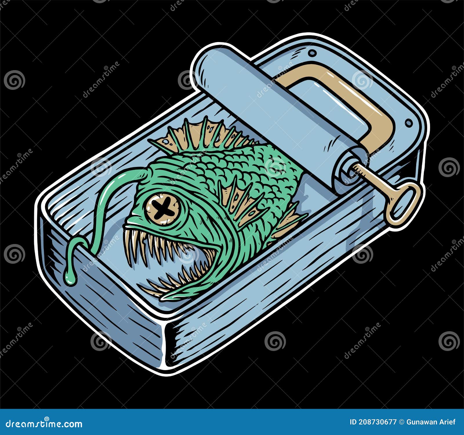 Ghost Fish in a Can Illustration Stock Vector - Illustration of evil ...