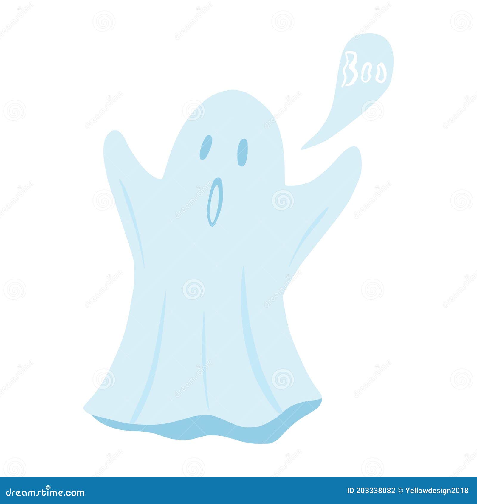 Ghost Floating with Hands Isolated on White Background. Cartoon Cute ...