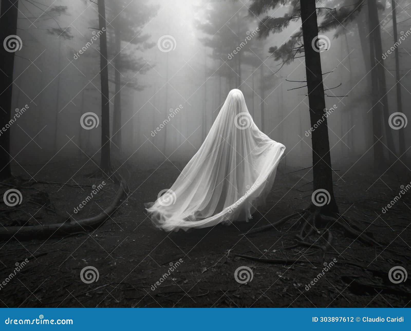 A ghost in the forest stock illustration. Illustration of evil - 303897612