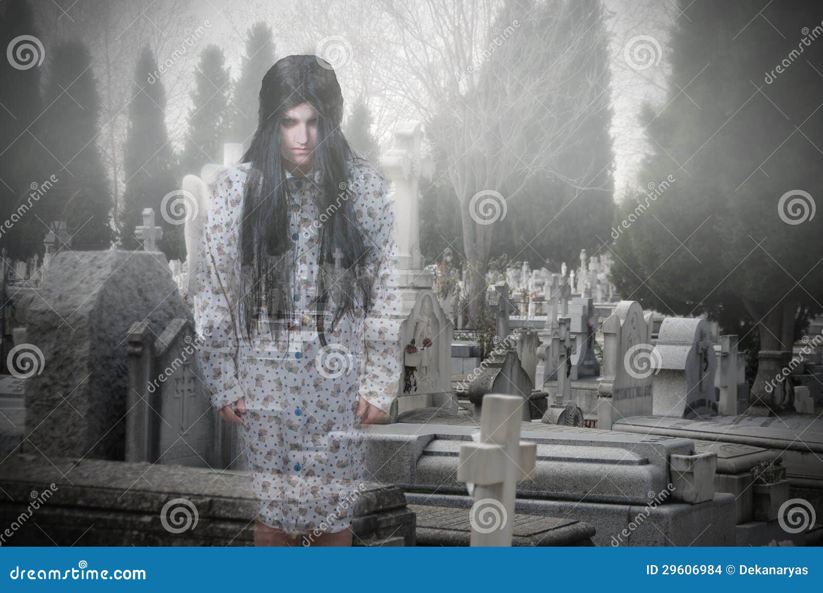 Ghost girl in a cemetery stock photo. Image of cross - 29606984