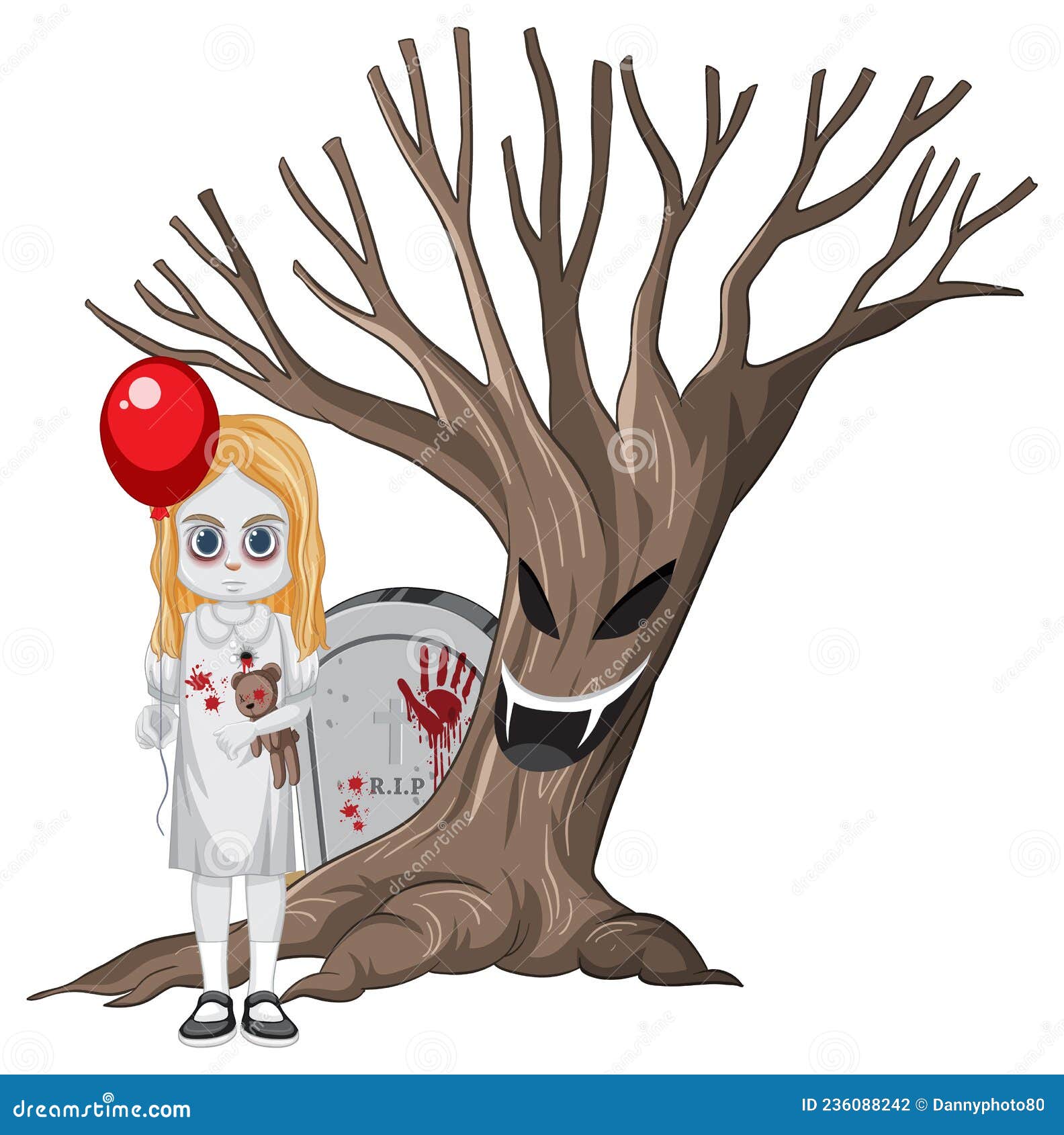Ghost Girl Holding Red Balloon and Scary Tree Stock Vector ... Ghost Girl Holding Red Balloon and Scary Tree Stock Vector ...