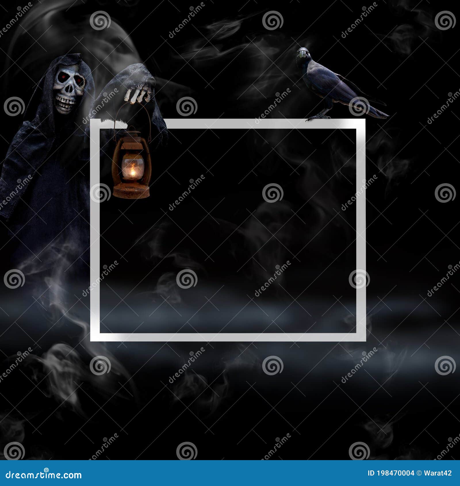 Ghost and Grim Reaper with White Frame for Halloween Day Stock ...