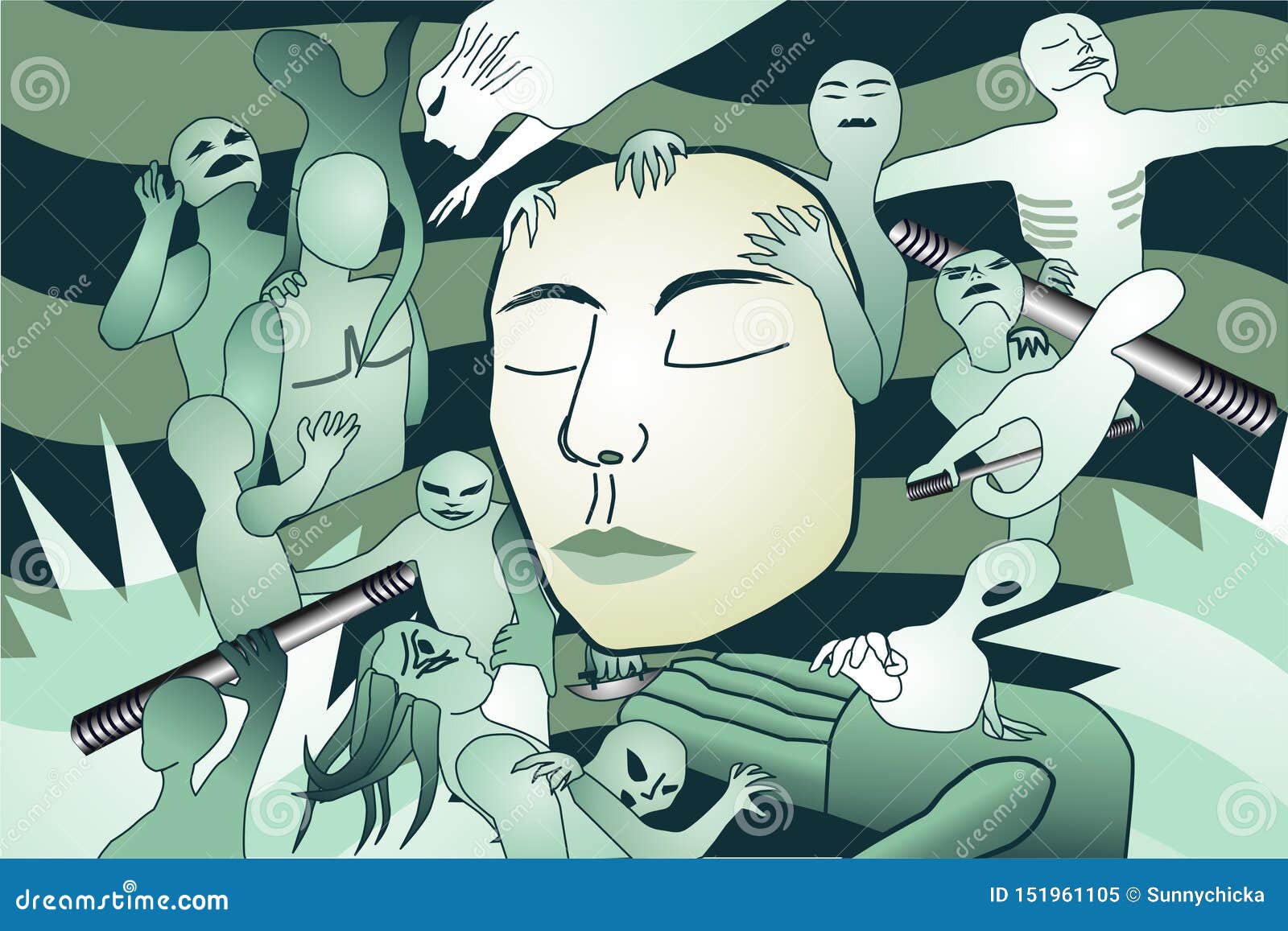 Demons And Human Mind - Pictured As Word Demons Inside A Head To ...