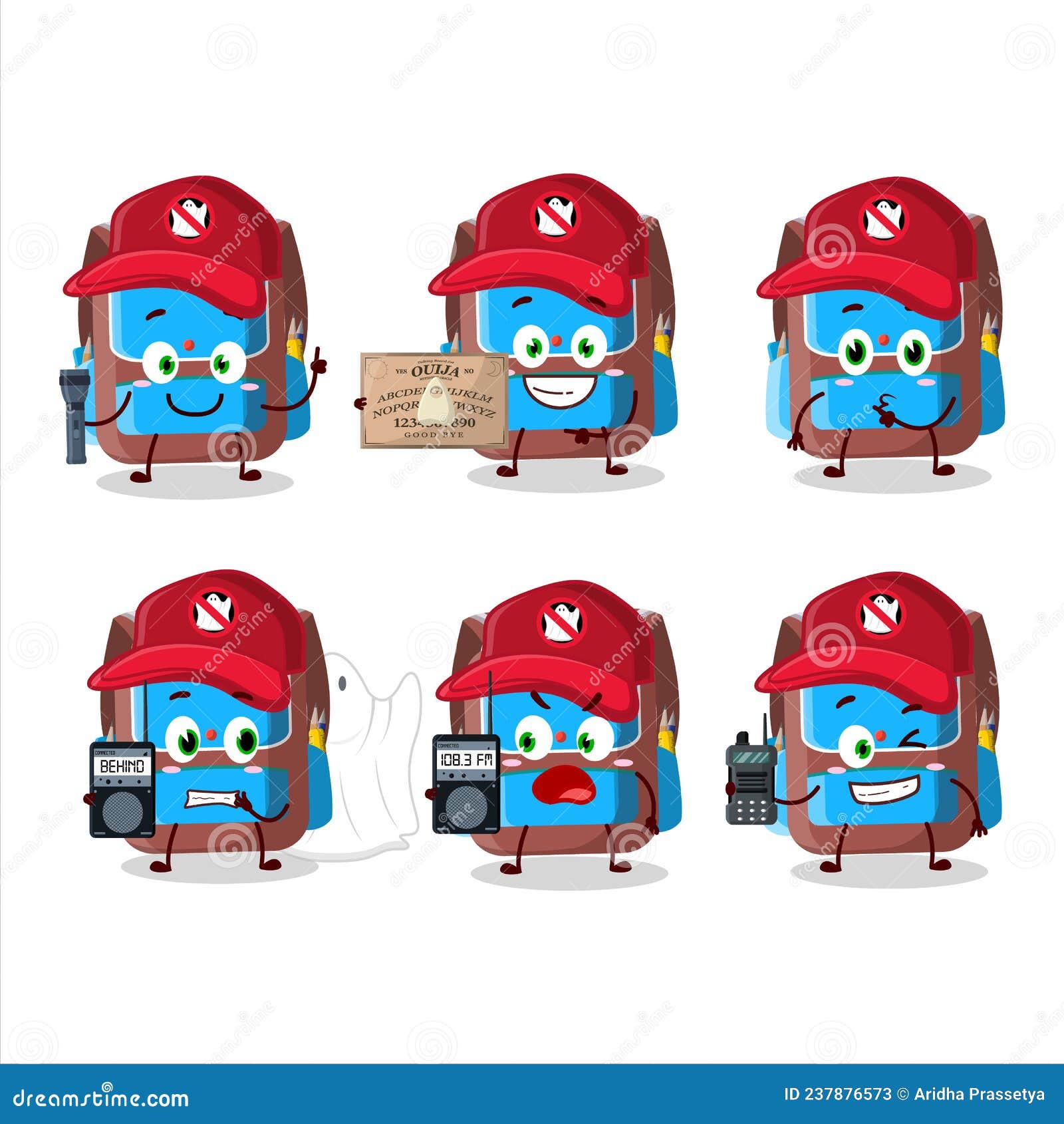 Ghost Hunter Cartoon Backpack Children Character Using Camera Stock ...