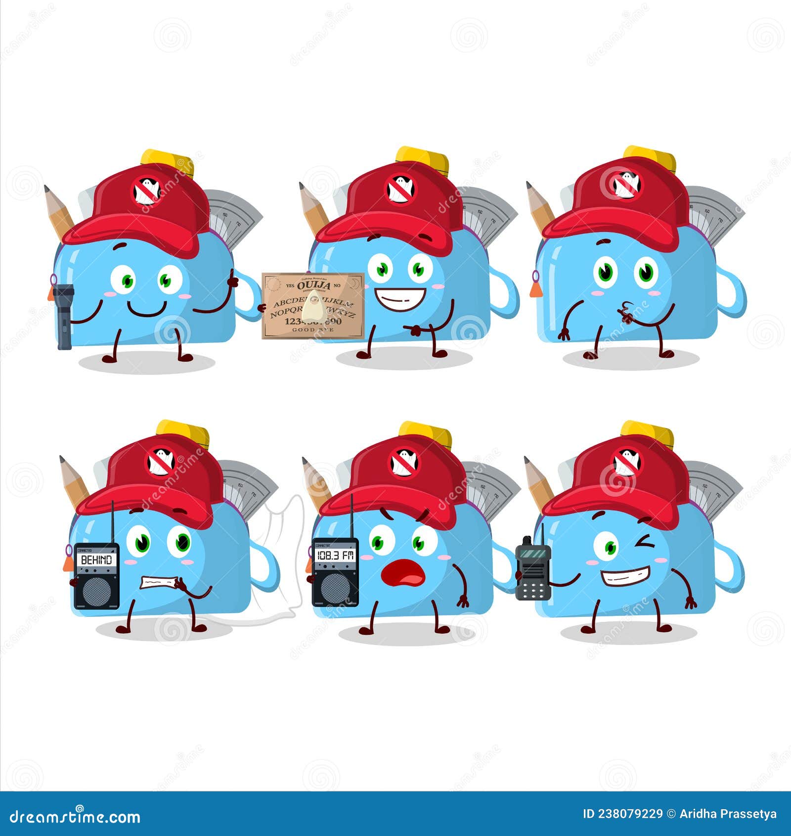 Ghost Hunter Cartoon Blue Pencil Case Character Using Camera Stock ...