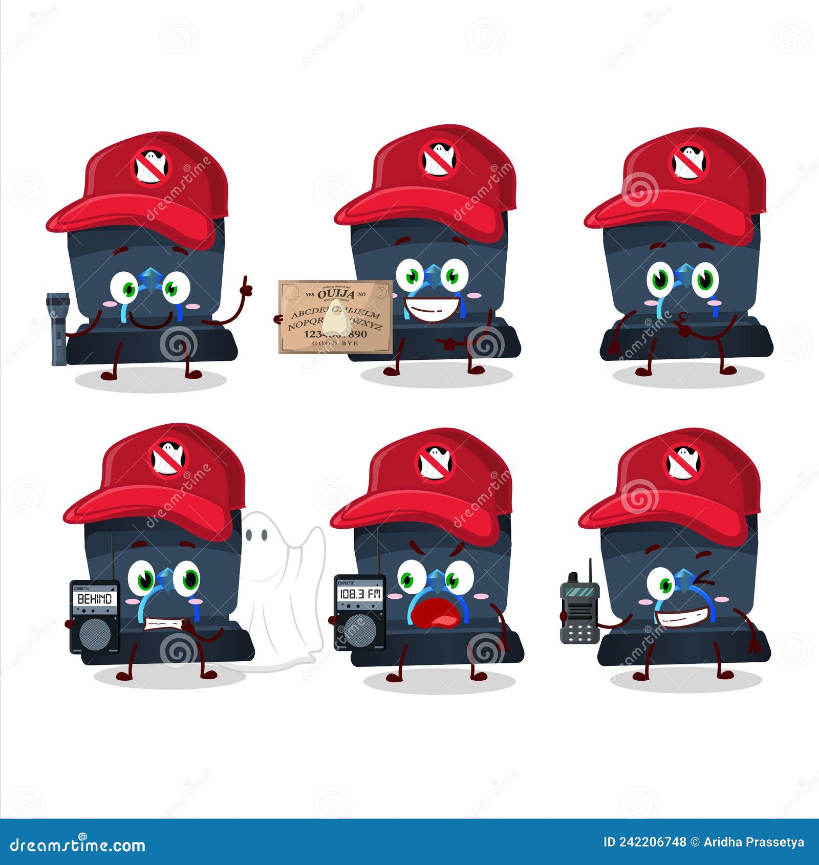 Ghost Hunter Cartoon Navy Ring Box Character Using Camera Stock Vector ...