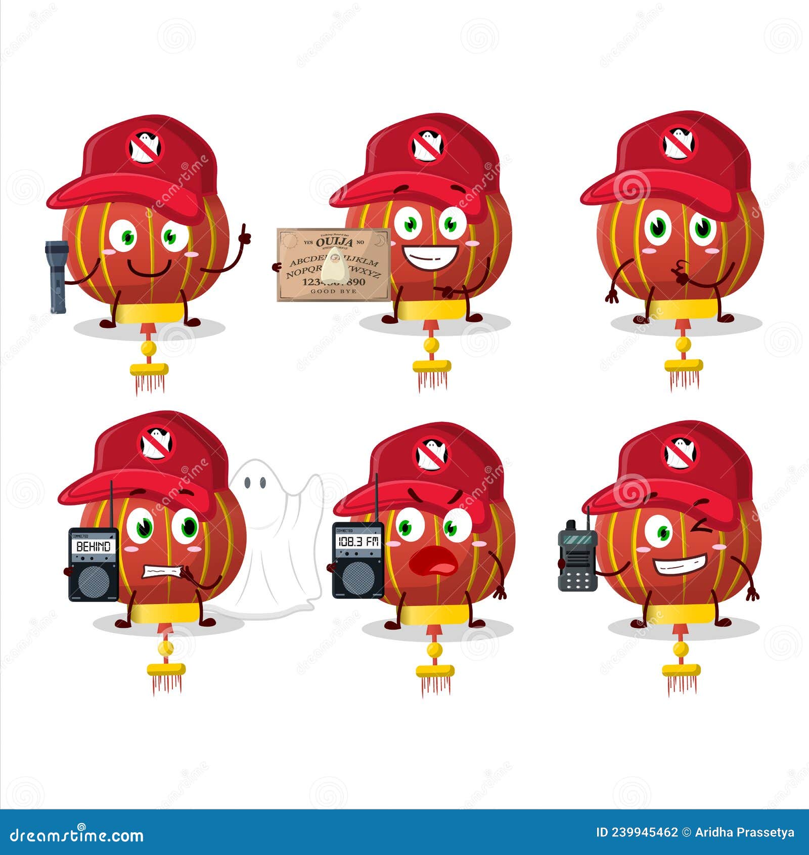 Ghost Hunter Cartoon Red Chinese Lamp Character Using Camera Stock ...