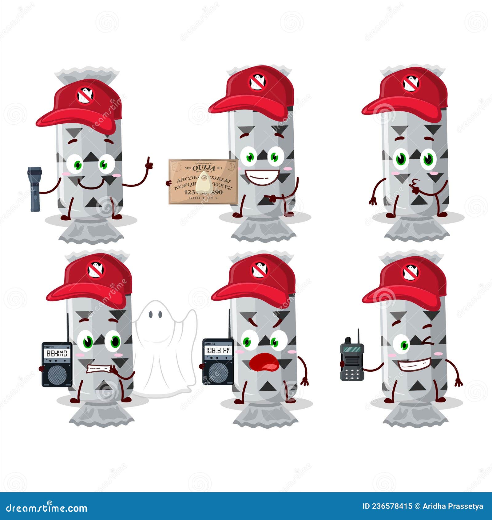 Ghost Hunter Cartoon White Long Candy Package Character Using Camera Stock Vector - Illustration ...