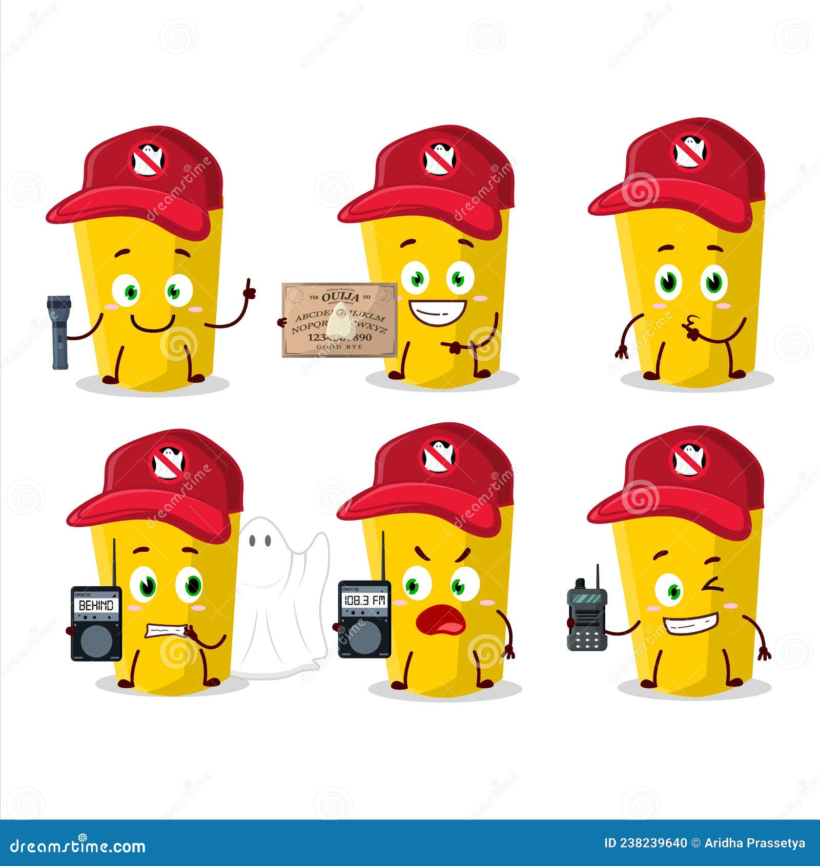 Ghost Hunter Cartoon Yellow Chalk Character Using Camera Stock Vector ...
