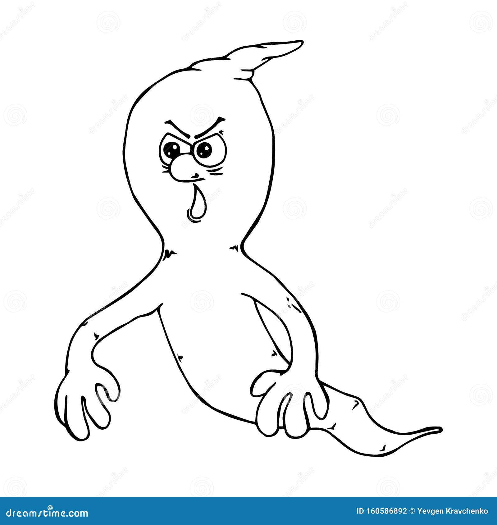 Evil Hand Drawn Witch. Portrait Of A Cartoon Caricature Witch In A Big ...