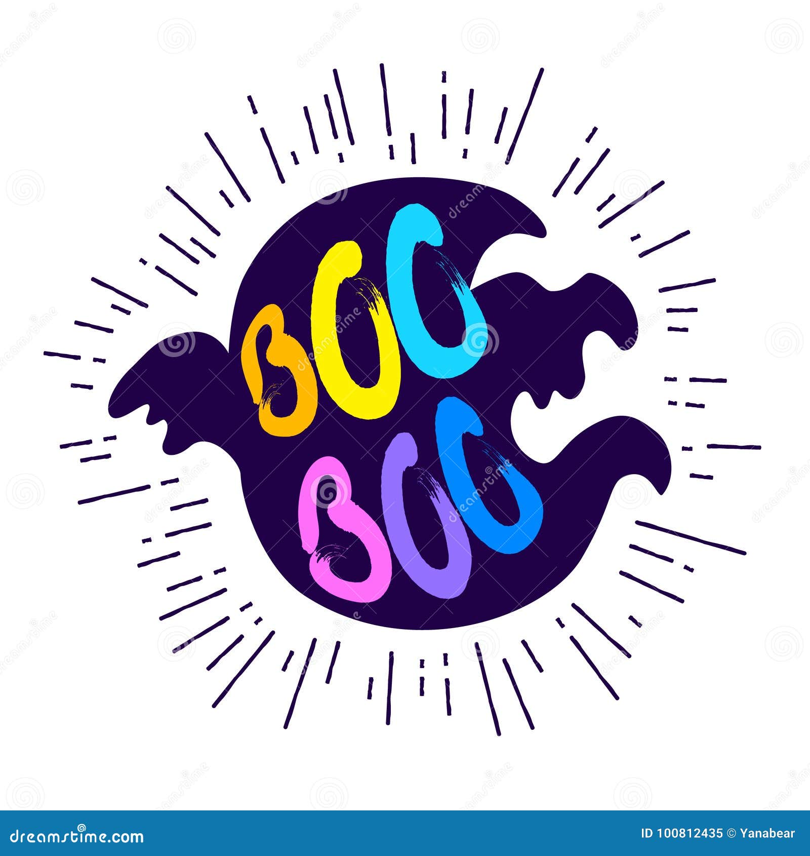 Ghost with Lettering Text Boo on White Background. Vector Color Sticker ...
