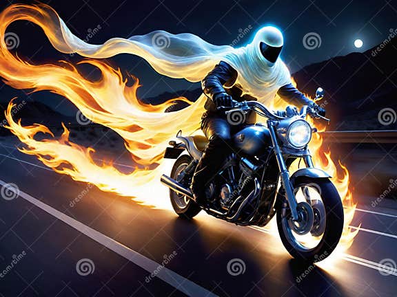 A Ghost Man in a Motorcycle with a Burning Fire Stock Illustration ...